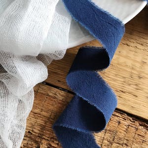 Navy Blue Ribbon 2 Hand Dyed Ribbon, Navy Cotton Ribbon, Bridal Bouquet ...