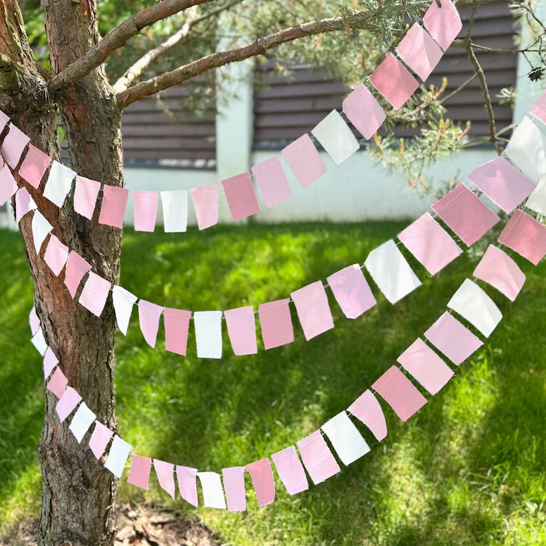 Pink Cotton Fabric Bunting: 16ft Blush Garland, Hand-dyed Flags Banner ...