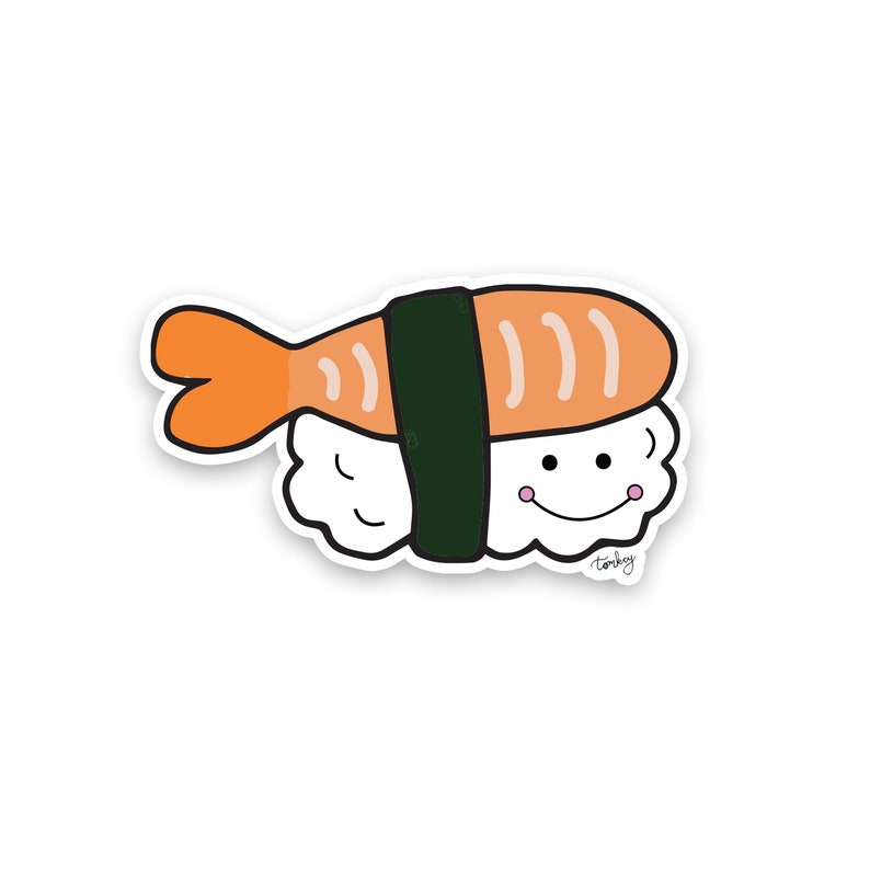 Shrimp Sushi Sticker | Cute Sushi Vinyl Sticker | Sushi Vinyl Sticker ...