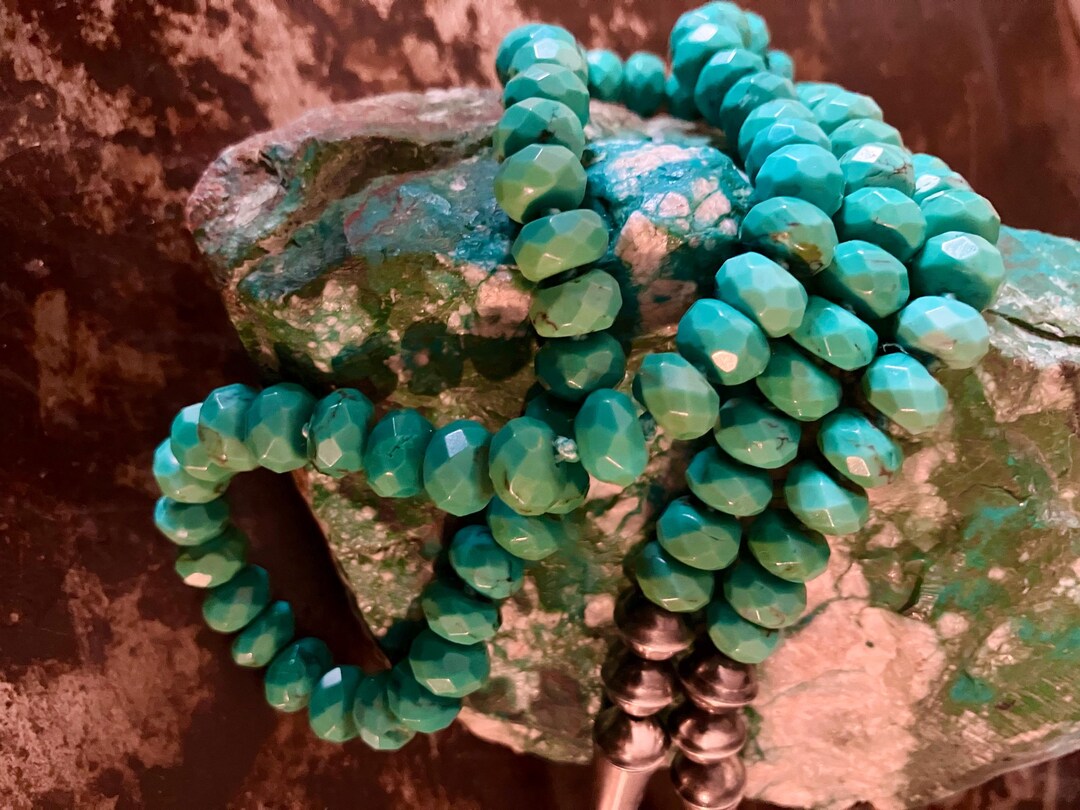 Beautiful Vintage Faceted Turquoise Knotted Necklace Pilot Mountain ...
