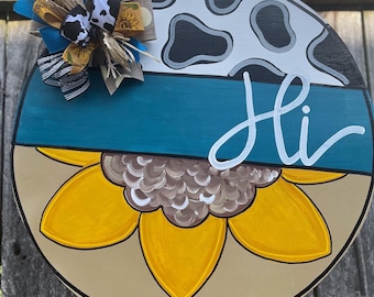 Cow Print Sunflower Door Hanger - Etsy