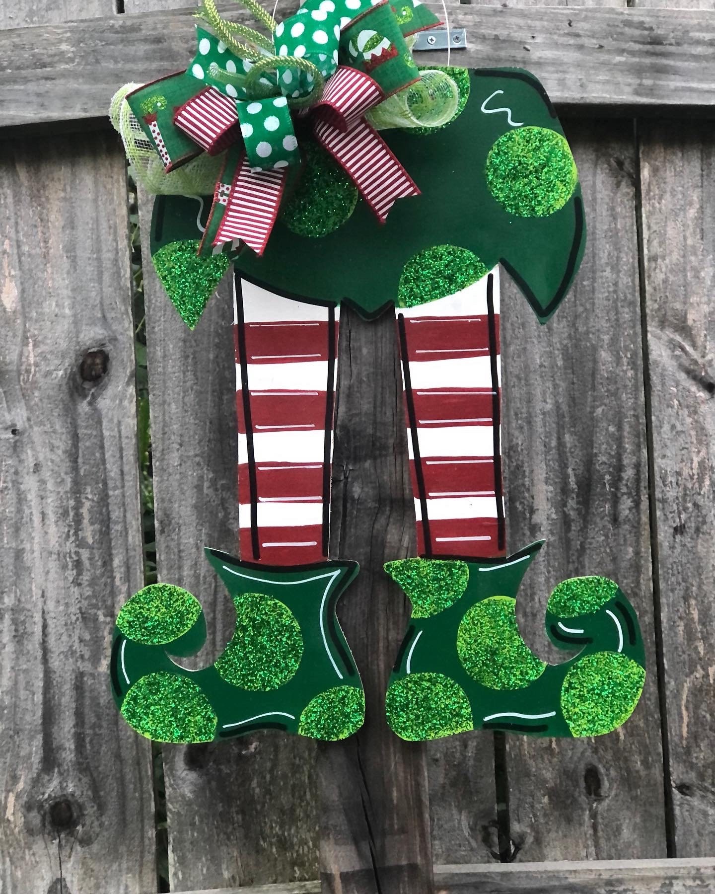 MADE TO ORDER Elf Legs Door Hanger Christmas Door Hanger - Etsy