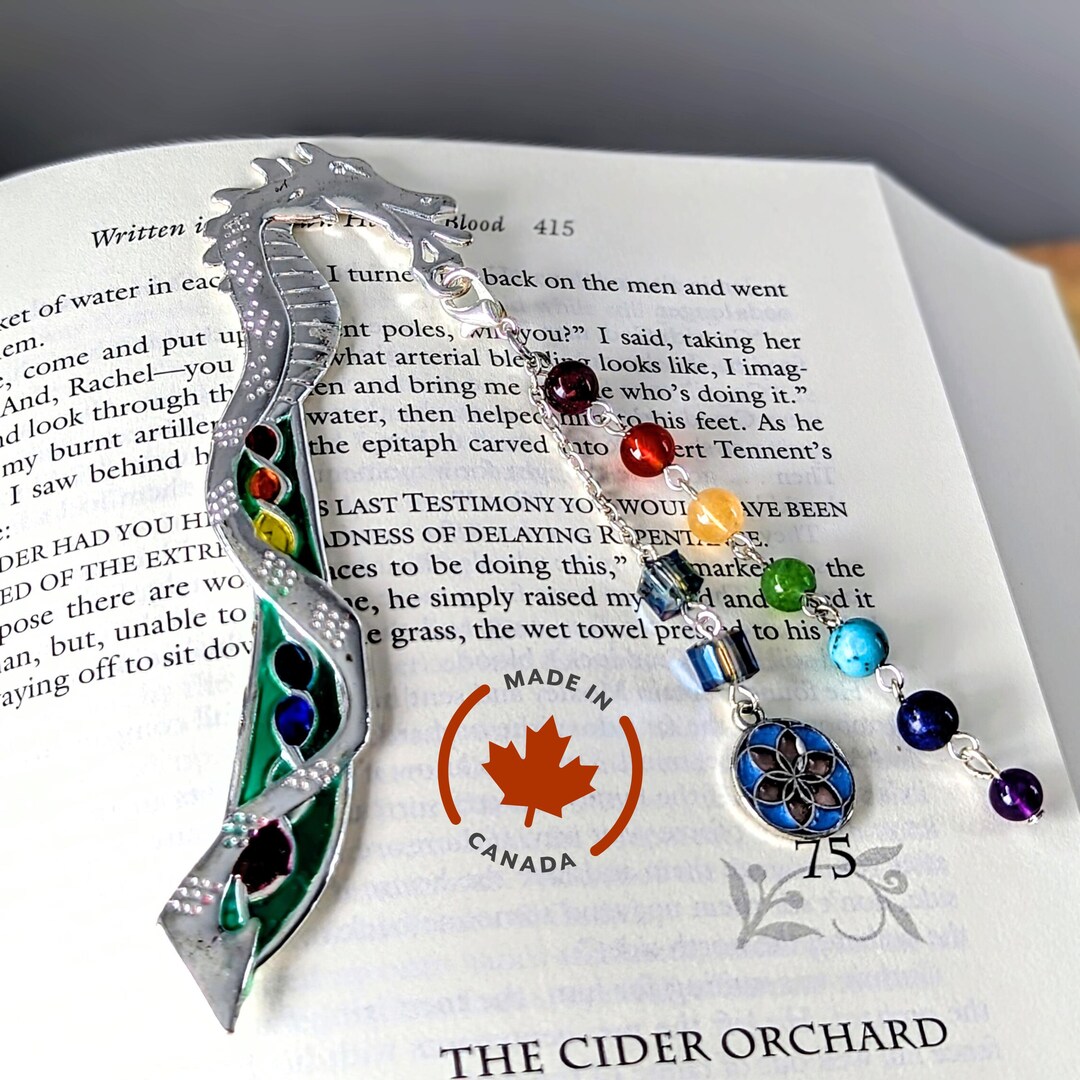Chakra Dragon Bookmark - Gemstone-embellished, Metal Page Holder for ...