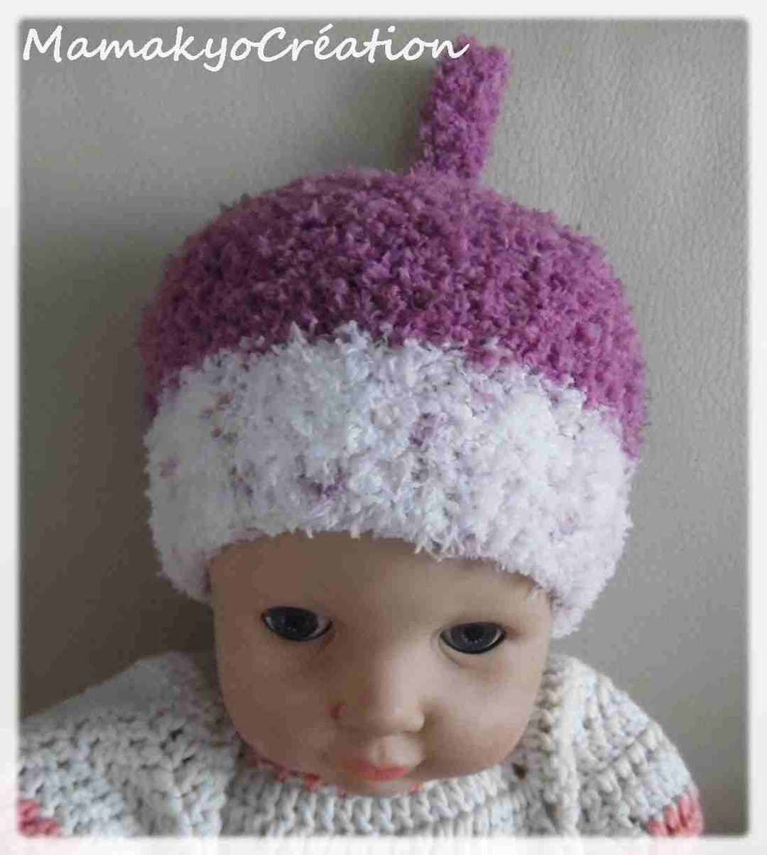 Birth Cap sweet BONNET, Girl Cap, Purple and White Cap, Knit Cap ...