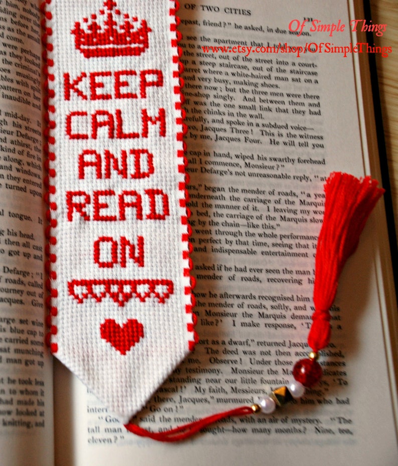 Bookmark Keep Calm and Read on Red DMC Cross Stitch - Etsy Australia
