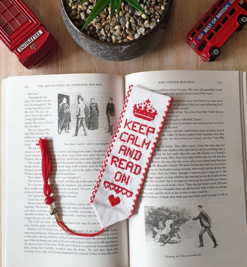Bookmark Keep Calm and Read on Red DMC Cross Stitch - Etsy Australia