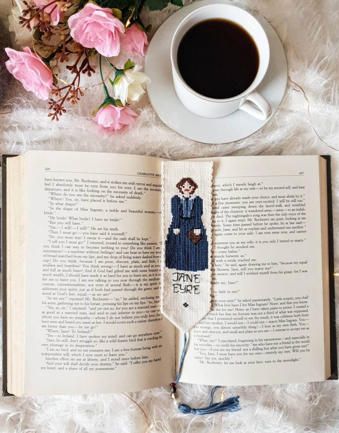 Jane Eyre Cross Stitch Bookmark With Beaded Tassel Charlotte Bronte ...