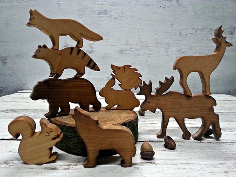 Wooden Forest animals Natural wood animals Montessori | Etsy