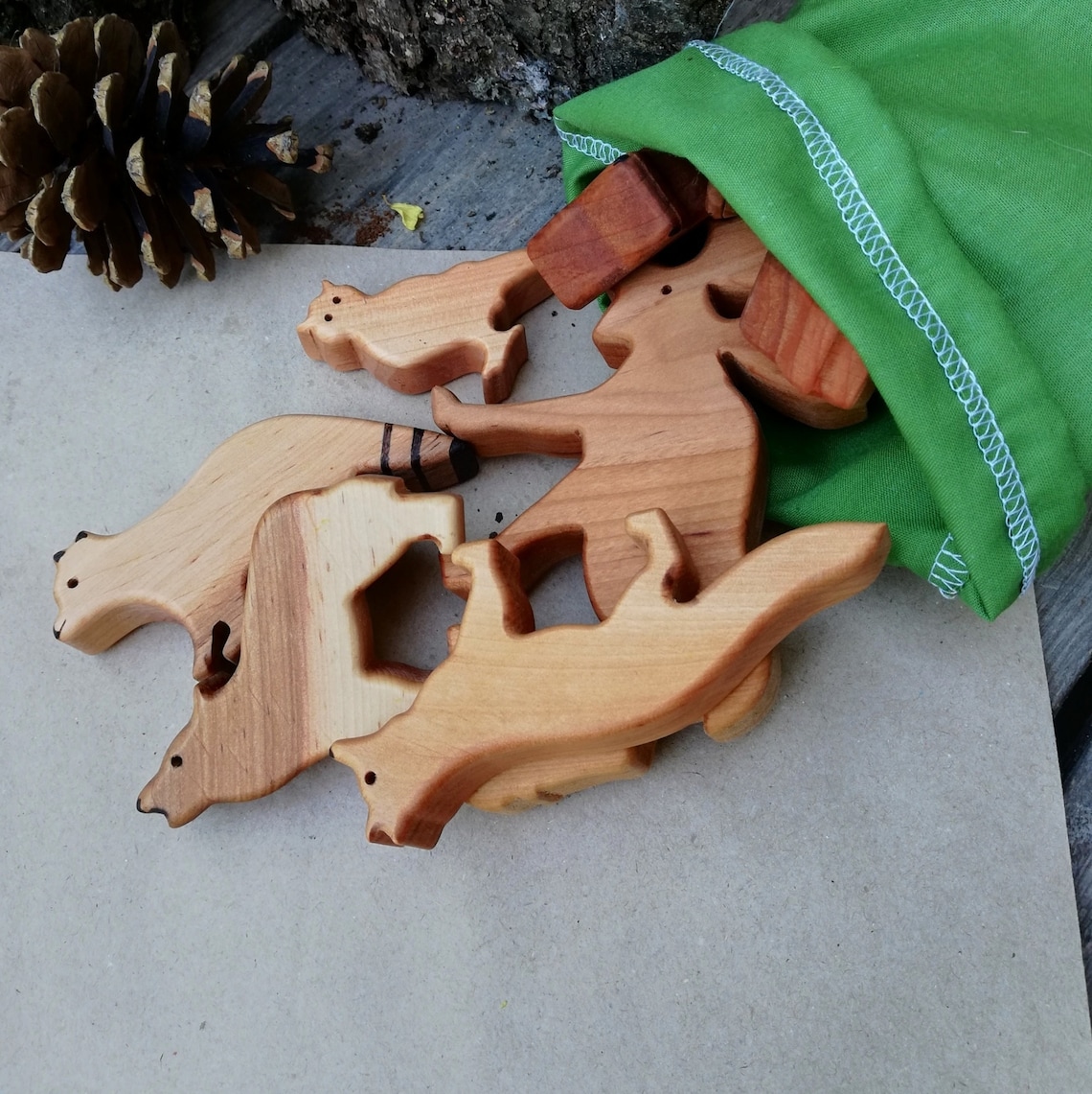 Wooden Forest Animals Natural Wood Animals Montessori - Etsy