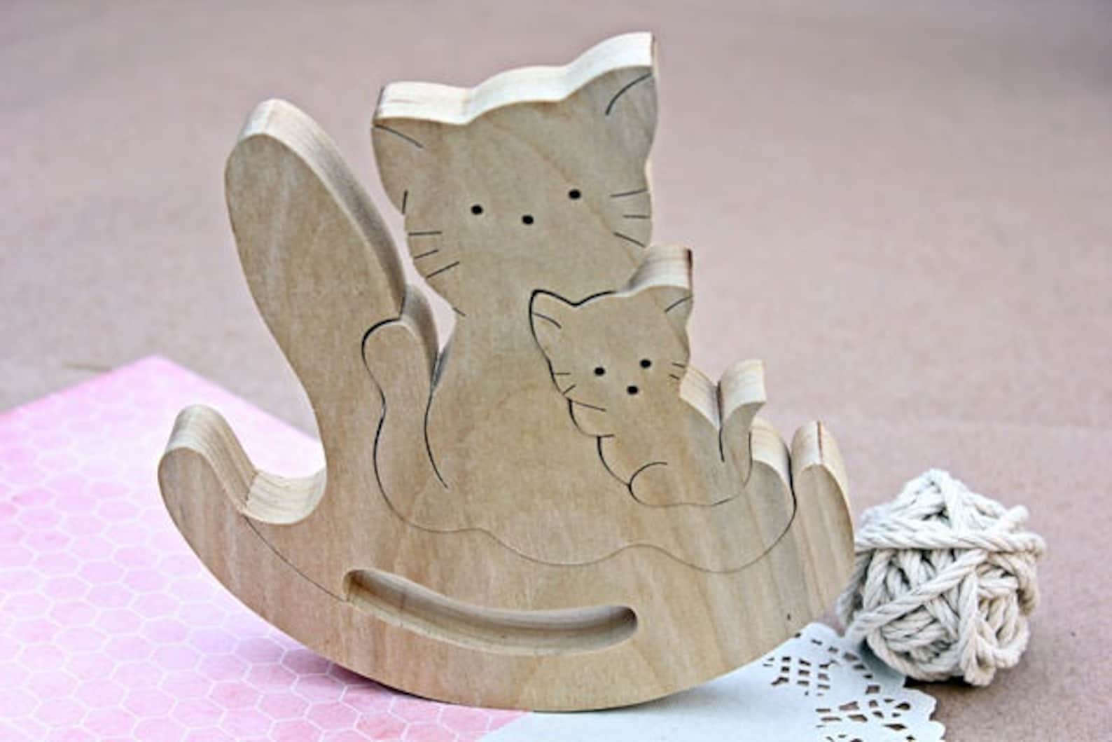Cats Family, Wooden Cats, Wooden Toys, Puzzle Toys Game, Montessori Toy ...