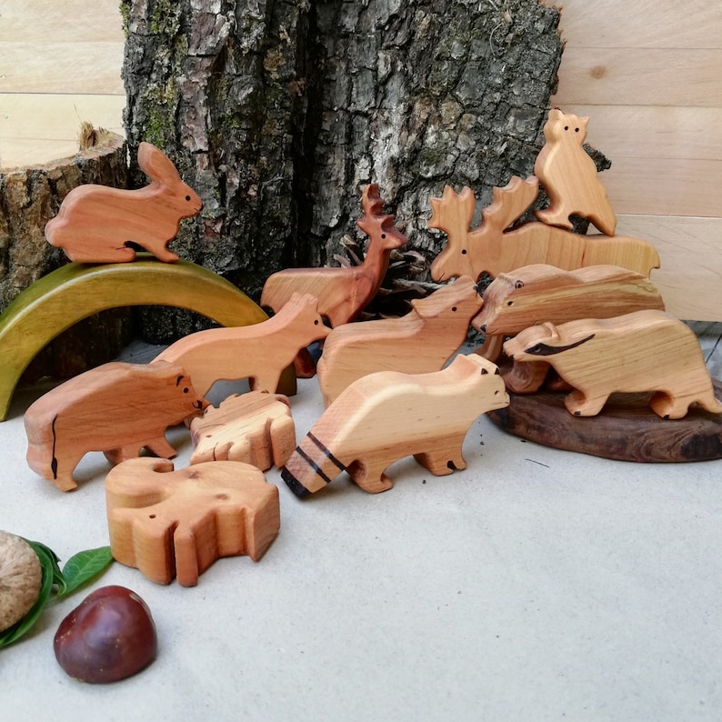 Wooden Forest Animals Natural Wood Animals Montessori - Etsy