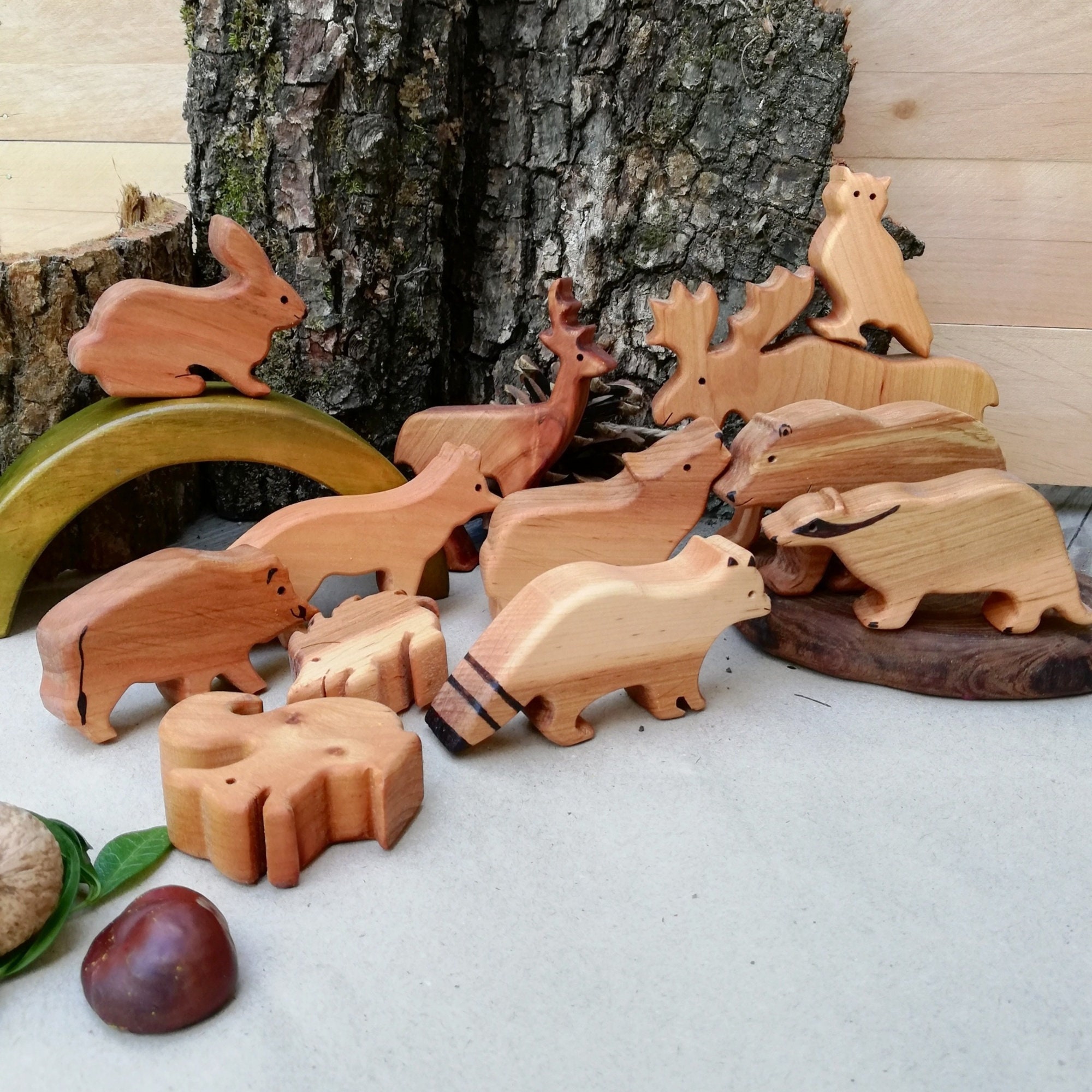 Wooden Forest Animals Natural Wood Animals Montessori - Etsy