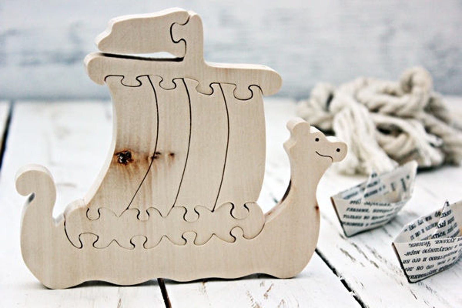 Viking Ship Wooden Ship Puzzle Wooden Puzzle Waldorf Wood - Etsy