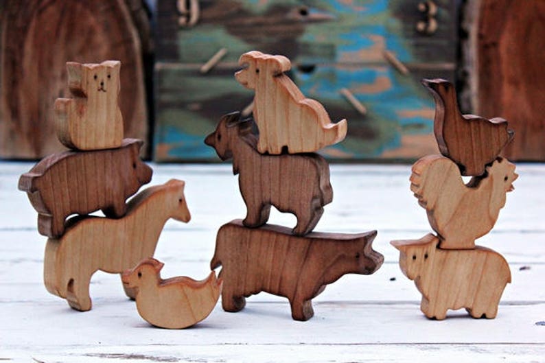 Wooden Farm Animals/ Farm Animals/ Farm Toys Set/ Wood - Etsy