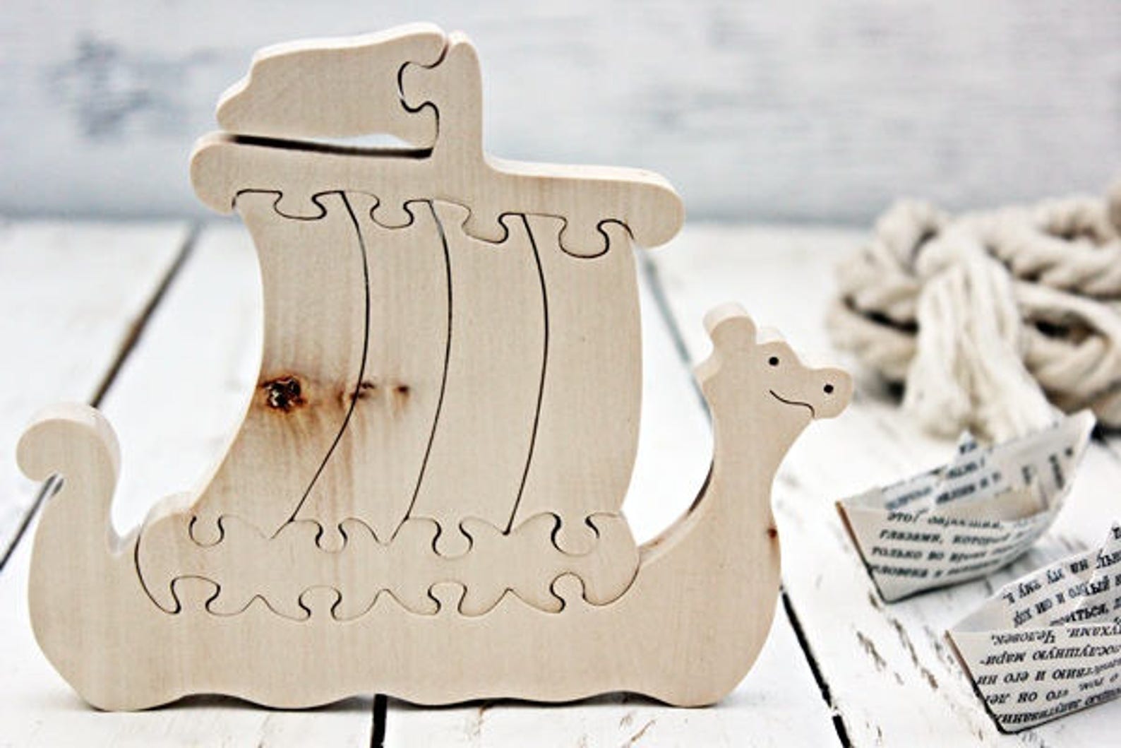 Viking Ship Wooden Ship Puzzle Wooden Puzzle Waldorf Wood - Etsy