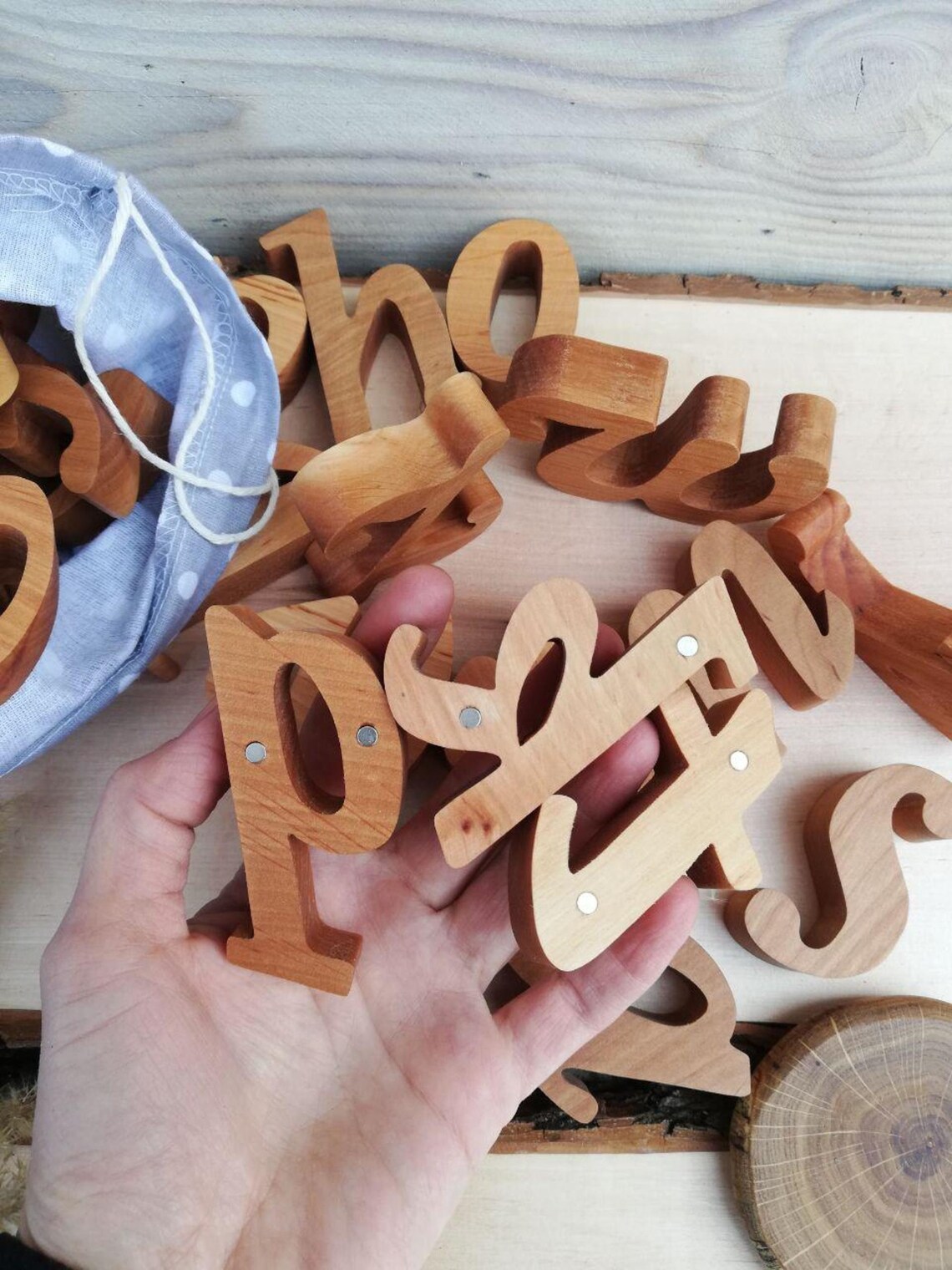 Wood alphabet for kids Cursive montessori magnets wooden | Etsy