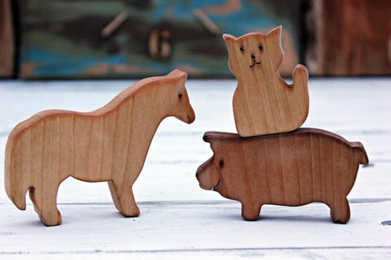 Wooden Farm Animals/ Farm Animals/ Farm Toys Set/ Wood - Etsy