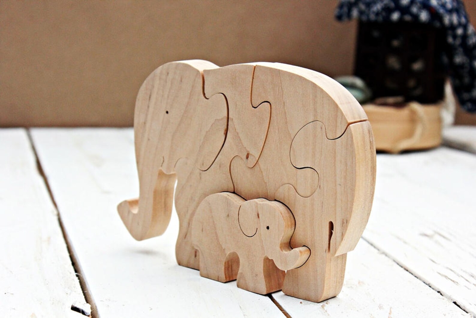 Animal Puzzle Elephant, Wooden Puzzle, Wooden Toys, Montessori Toys ...