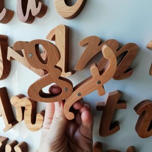 Wood Alphabet for Kids Cursive Montessori Magnets Wooden Letters Learn ...