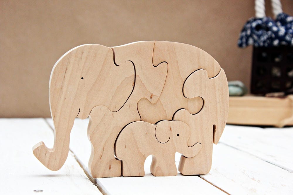 Animal Puzzle Elephant, Wooden Puzzle, Wooden Toys, Montessori Toys ...