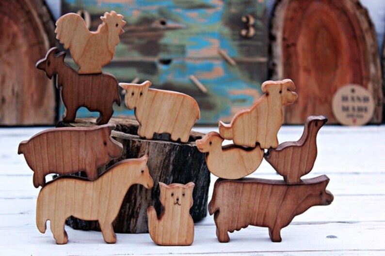 Wooden Farm Animals/ Farm Animals/ Farm Toys Set/ Wood - Etsy