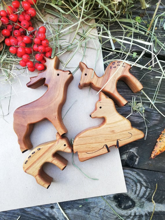 Deer Toy Family Wooden Forest Animal Figure Eco Friendly - Etsy