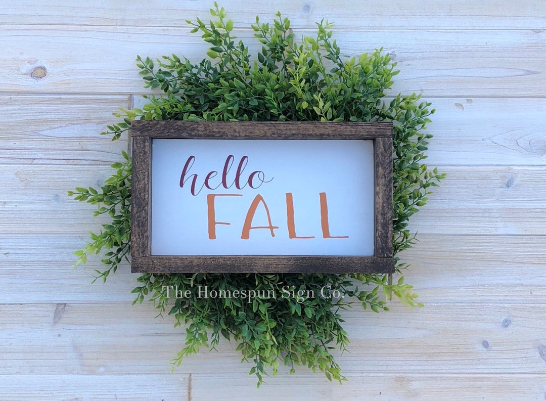 Hello Fall Sign Farmhouse Style Framed Wooden Fall Decor Rustic Hello ...