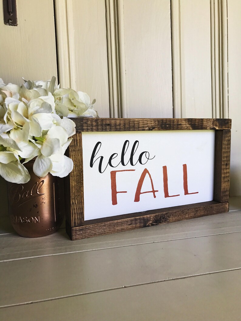 Hello Fall Sign Farmhouse Style Framed Wooden Fall Decor | Etsy