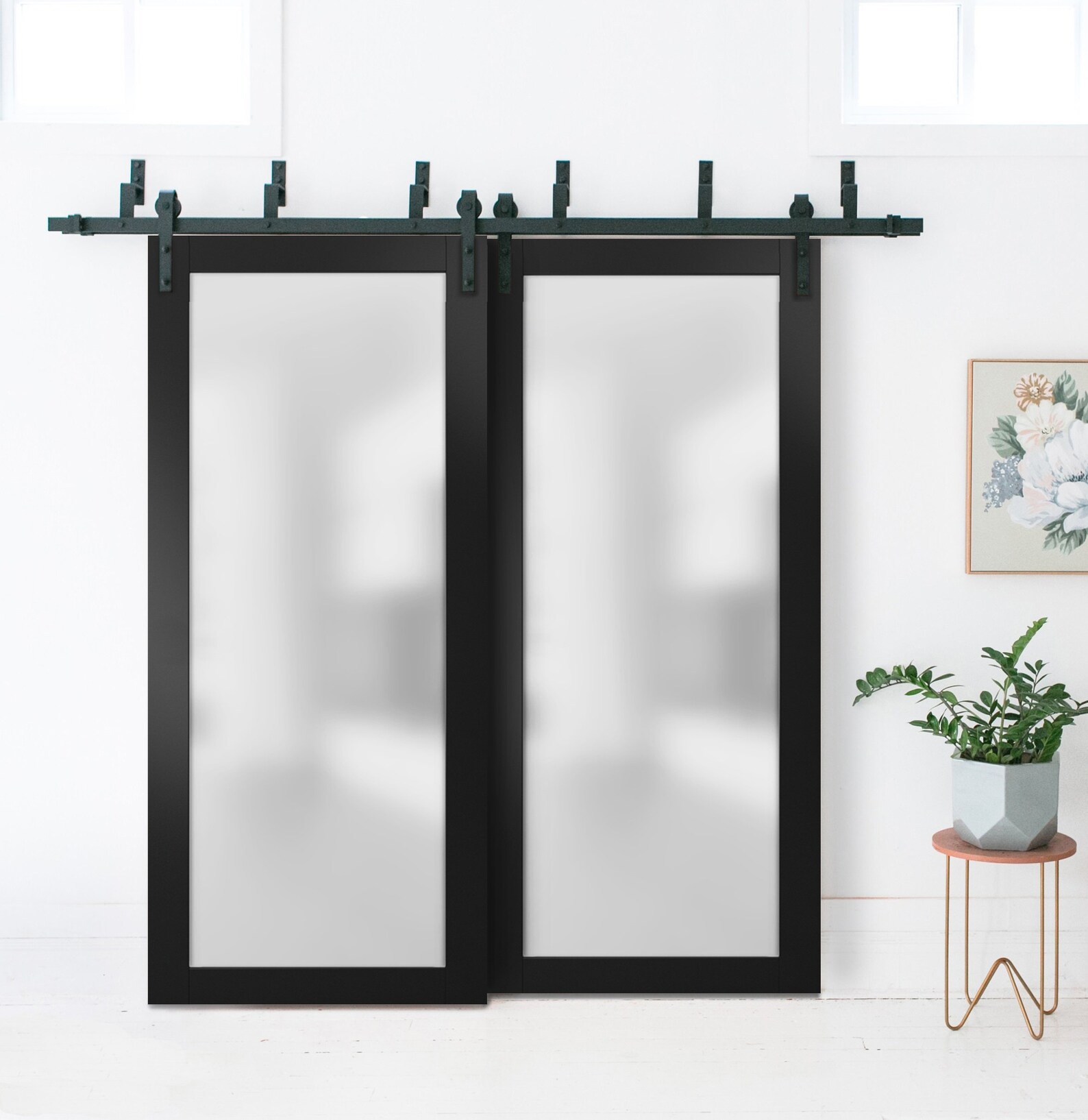 Frosted Glass Bypass Barn Door With Hardware 66ft Planum Etsy