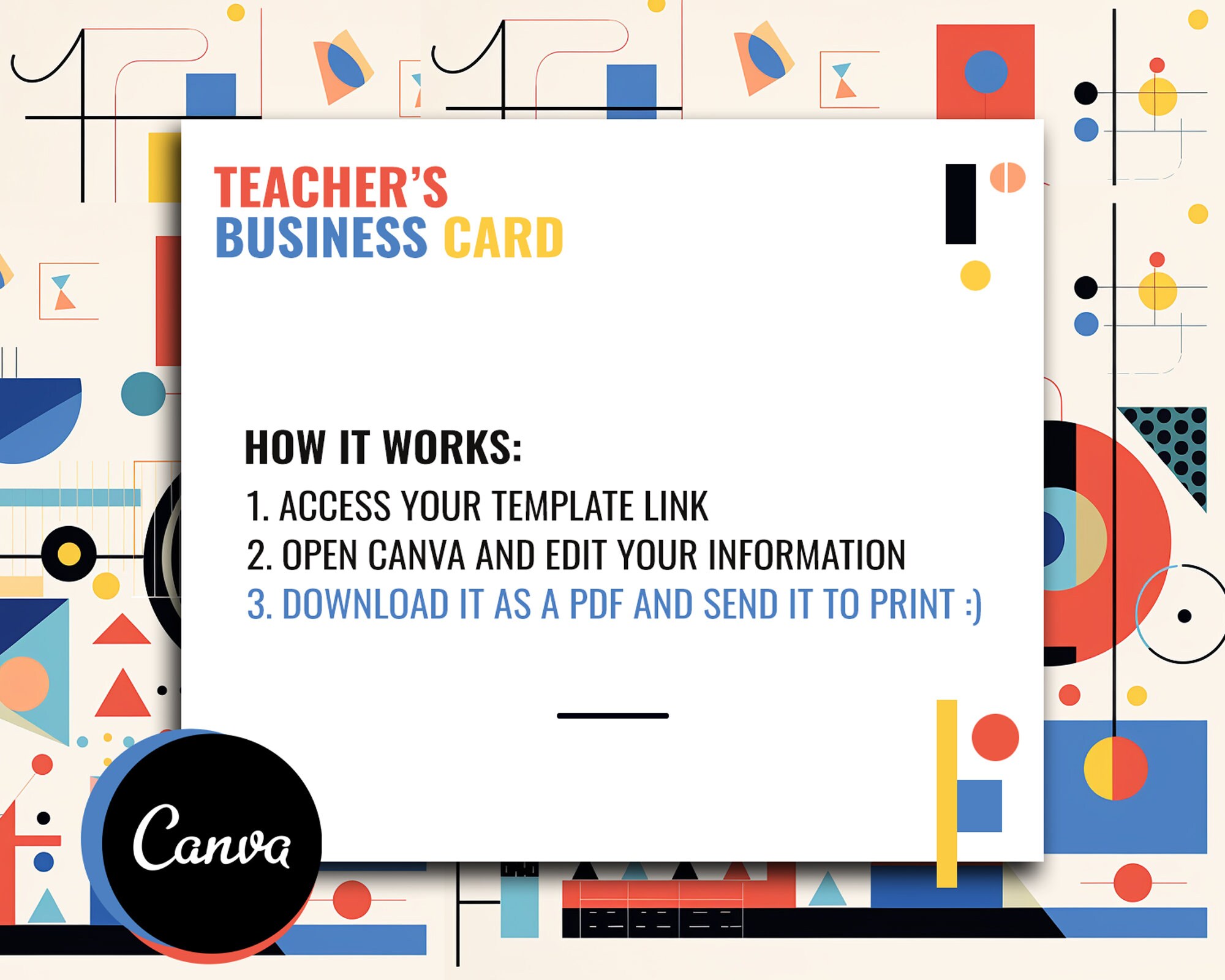 Editable Teacher Business Card Canva Template - Minimalistic & Cute ...