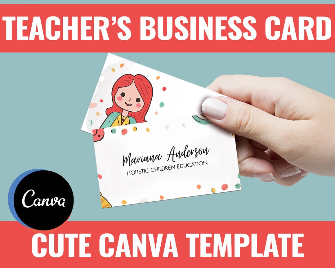 Editable Teacher Business Card Canva Template - Minimalistic & Cute ...