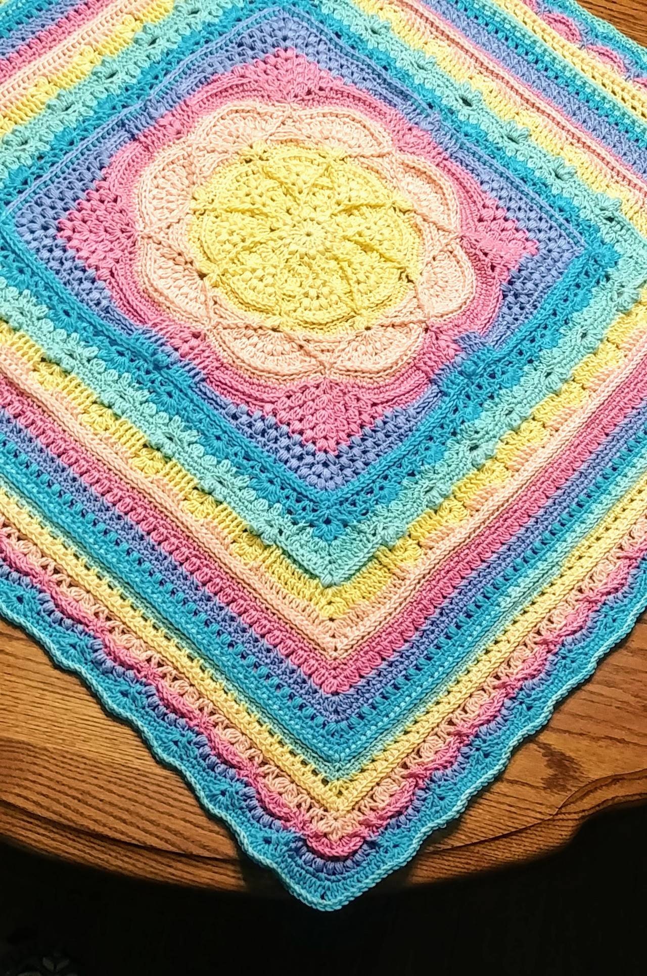 Handmade Crocheted Hooked on Sunshine Pattern Mash up Bright Rainbow ...
