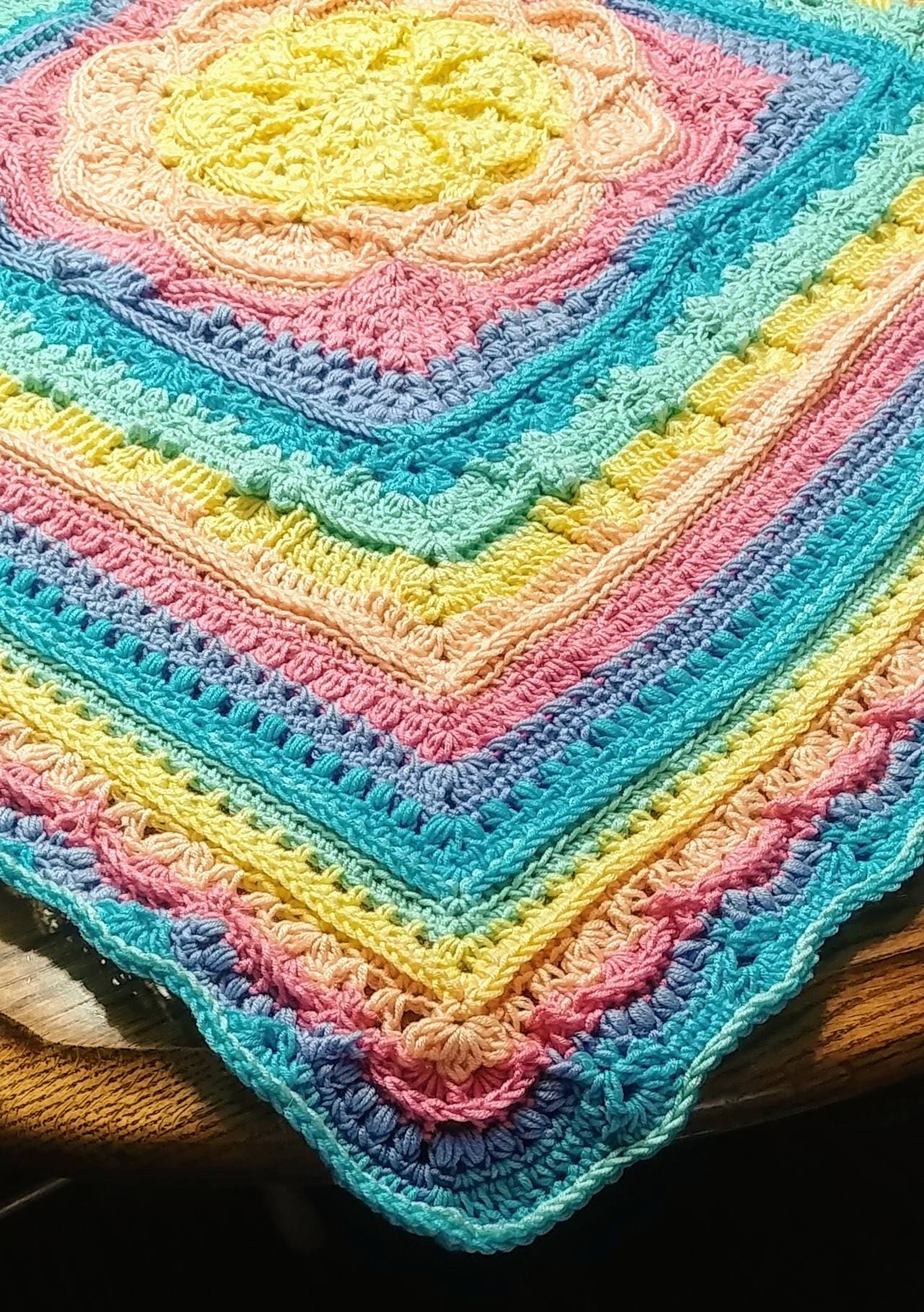 Handmade Crocheted Hooked on Sunshine Pattern Mash up Bright Rainbow ...