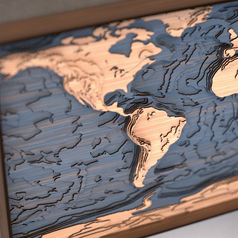3D Laser Cut Topographic Map of the World | Etsy