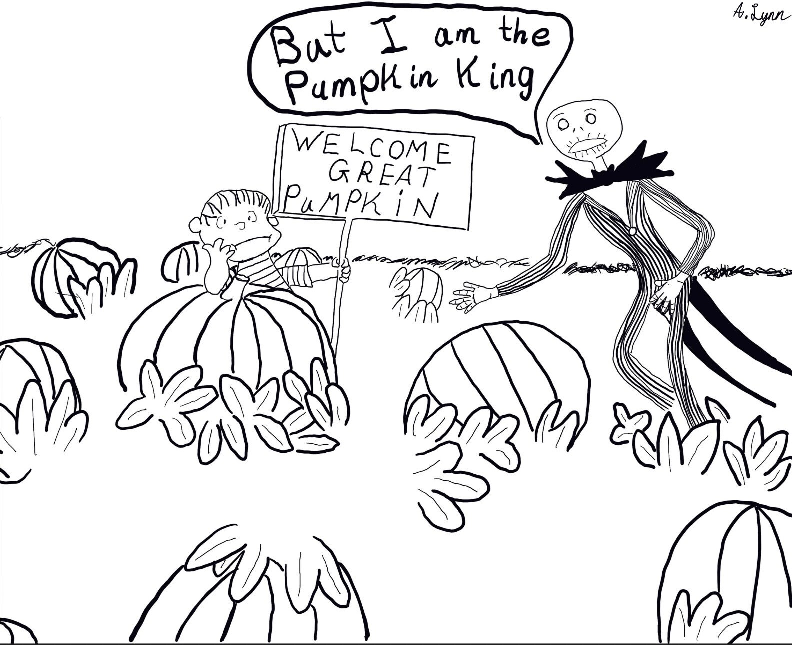 Worlds Collide Coloring Page download Jack Skellington Meets Linus - Etsy