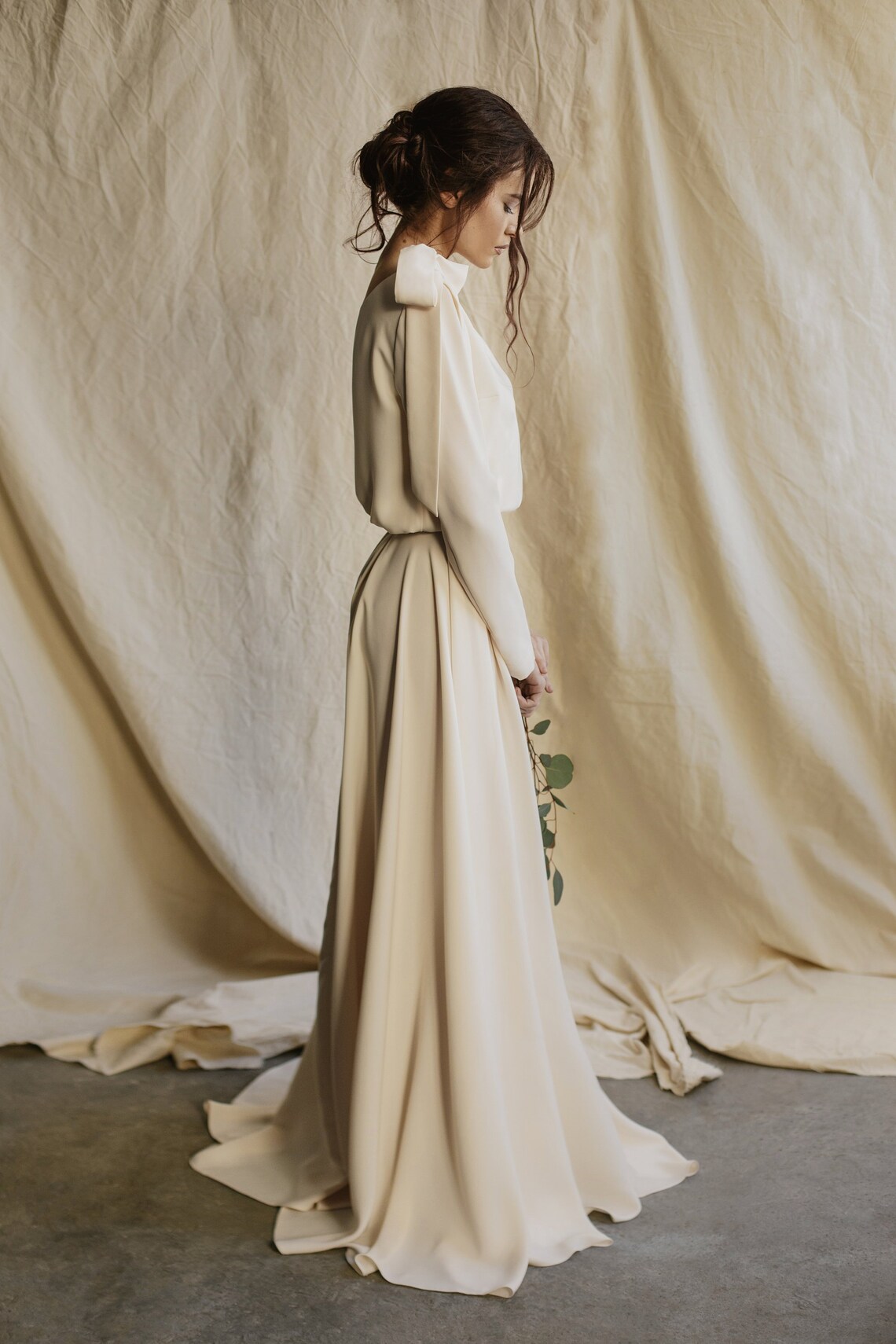 Two piece wedding dress Simple bridal dress One shoulder crop | Etsy