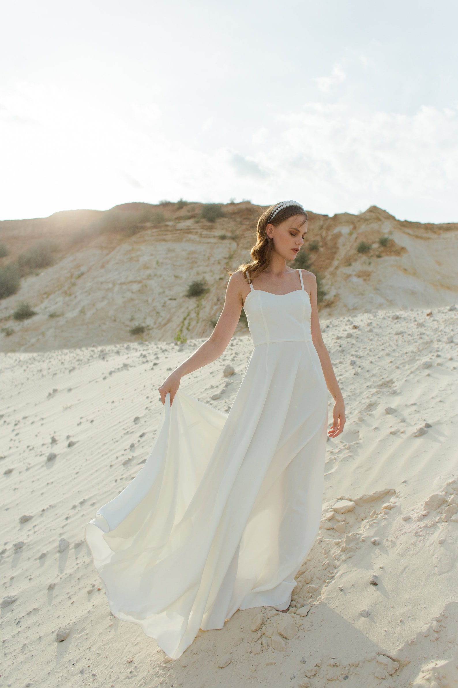 Minimalist Wedding Dress With Tiny Straps Beach Bridal Dress Corset Style A Line Skirt Unique ...