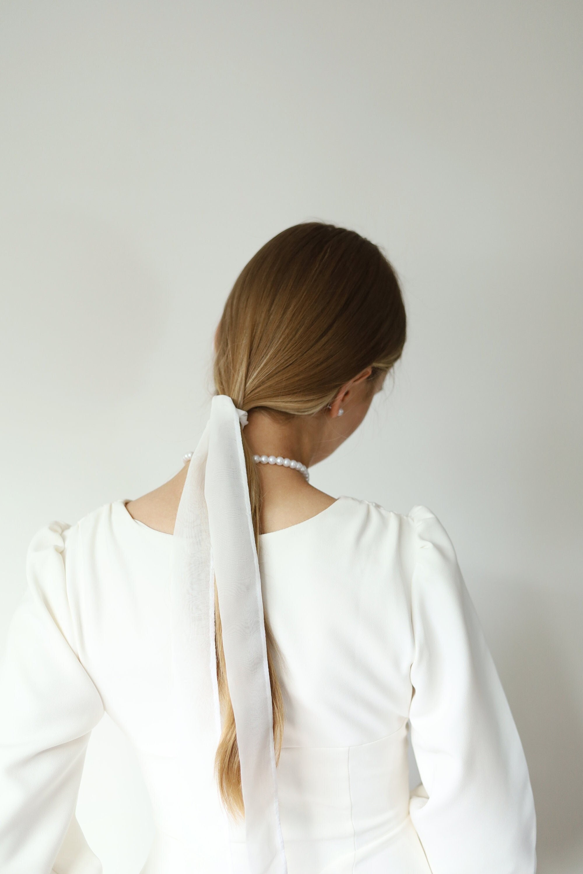 Bridal White Hair Ribbon Chiffon Hair Ribbon for Bride Boho Hair ...