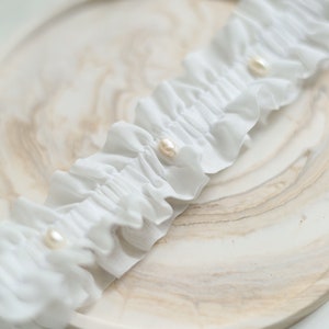 Wedding Garter With Pearls Chiffon Garter for Bride With Beads Boho ...