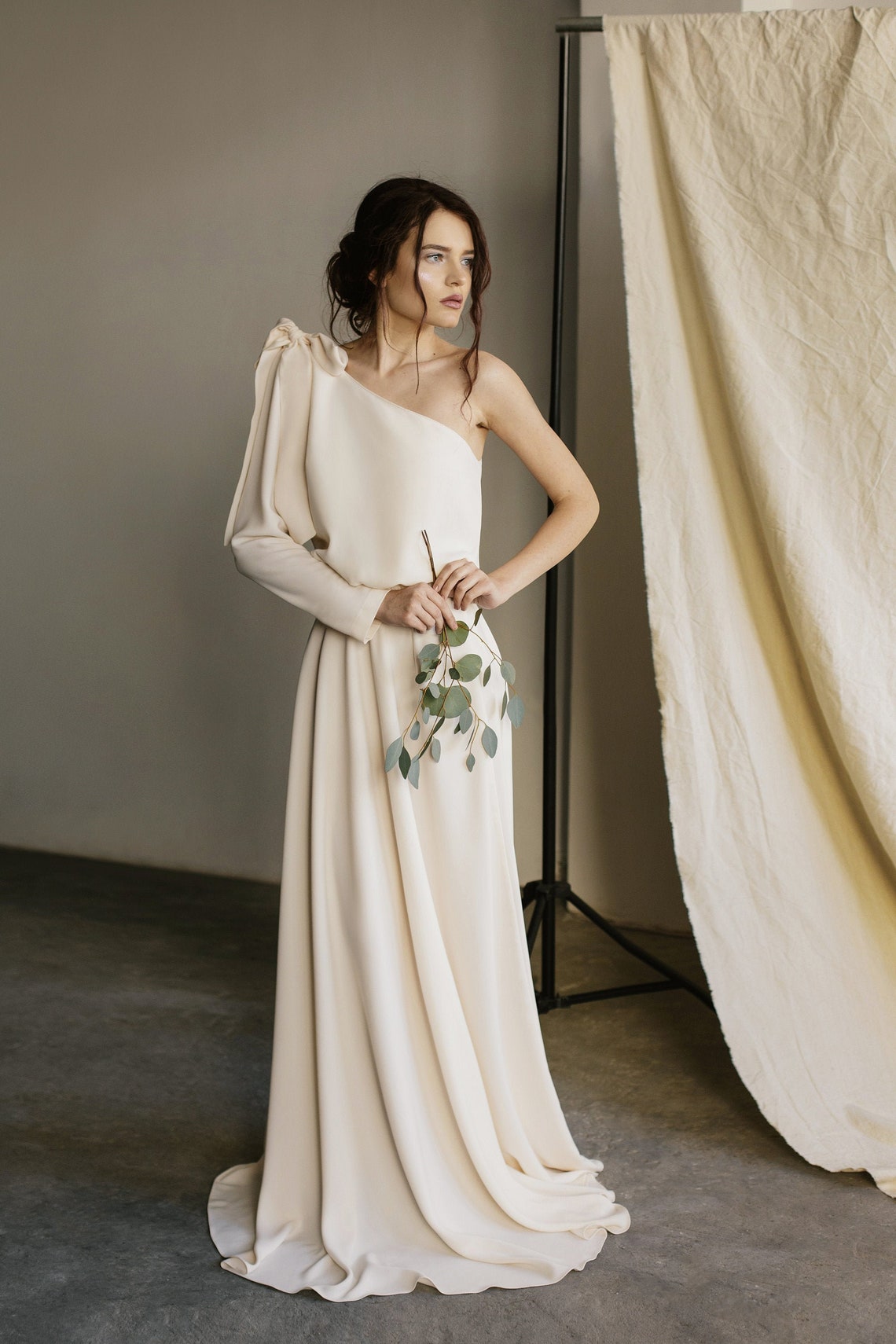 Two piece wedding dress Simple bridal dress One shoulder crop | Etsy