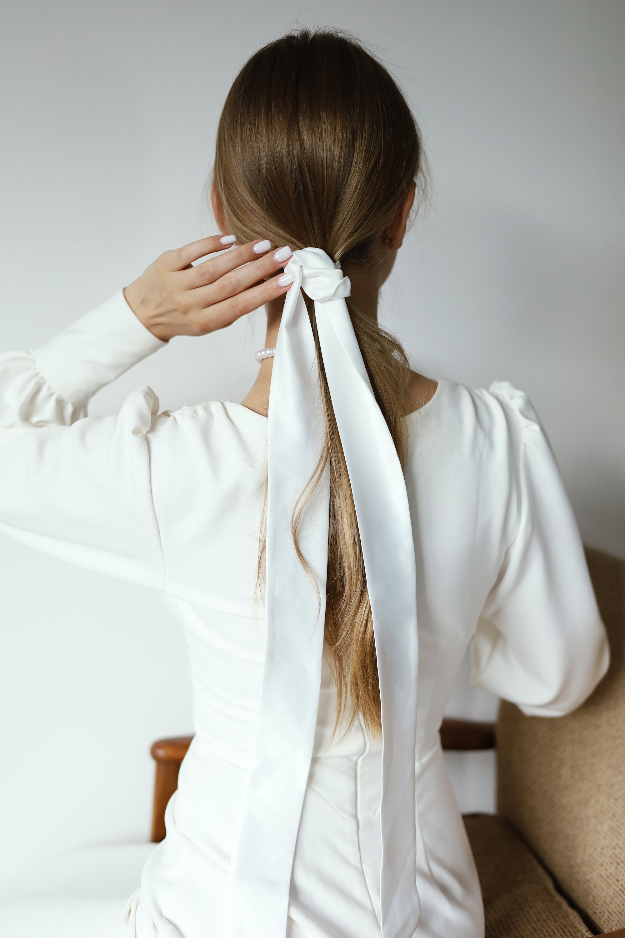 Satin Hair Ribbon for Bride Minimalist Silk Ribbon for Hair White Long ...