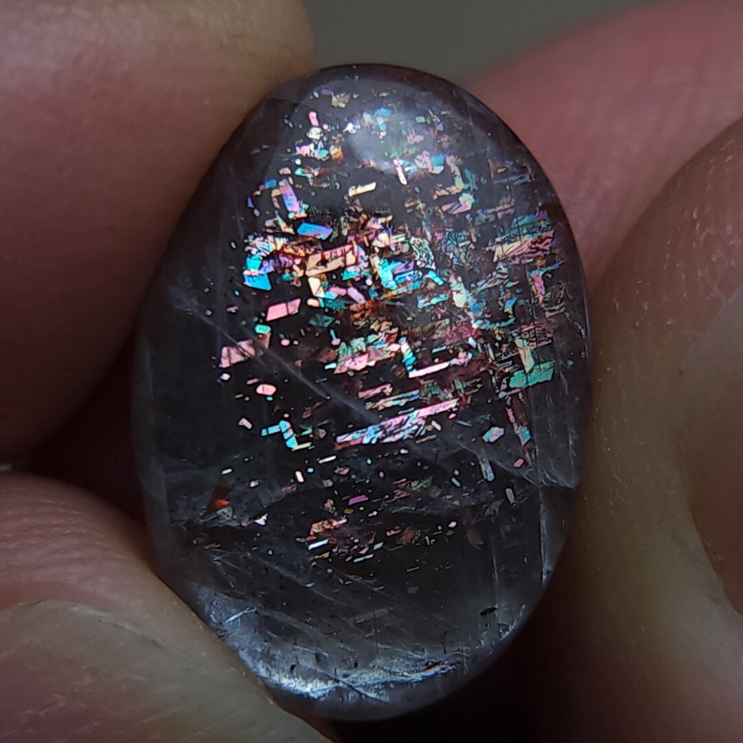 Rare Rainbow Lattice Pattern in Black Sunstone Moonstone Cabochon 19 X ...