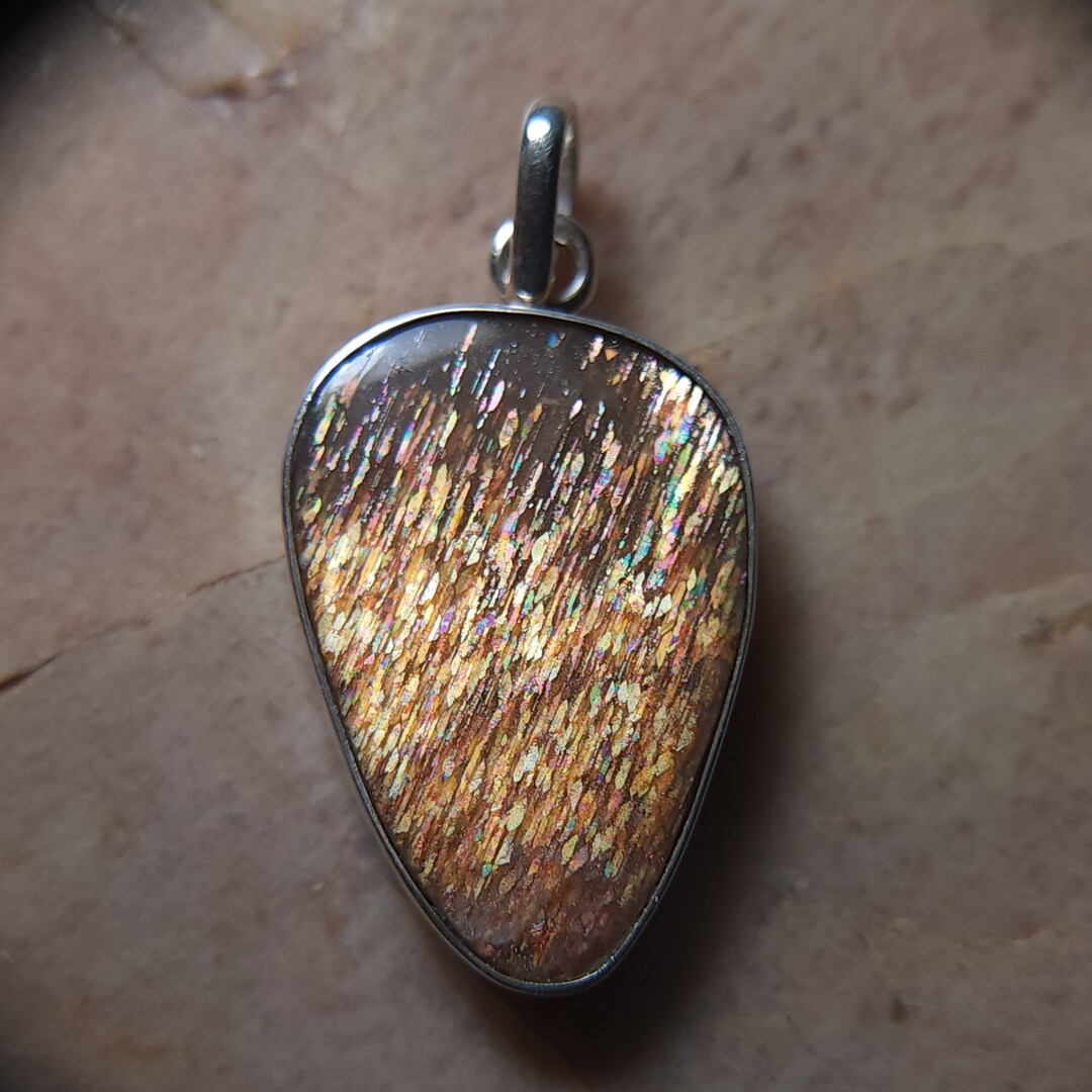 Rainbow Meteor Shower Sunstone Silver Pendant 34 X 20 Mm A4000 - Etsy