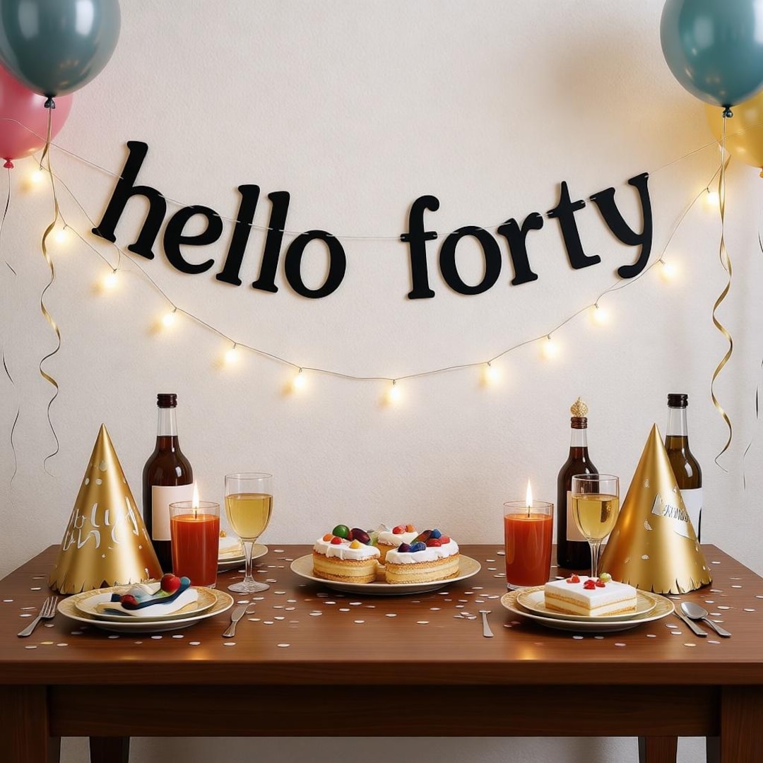 Hello Forty Banner, 40th Birthday Party Decor, Modern Milestone ...