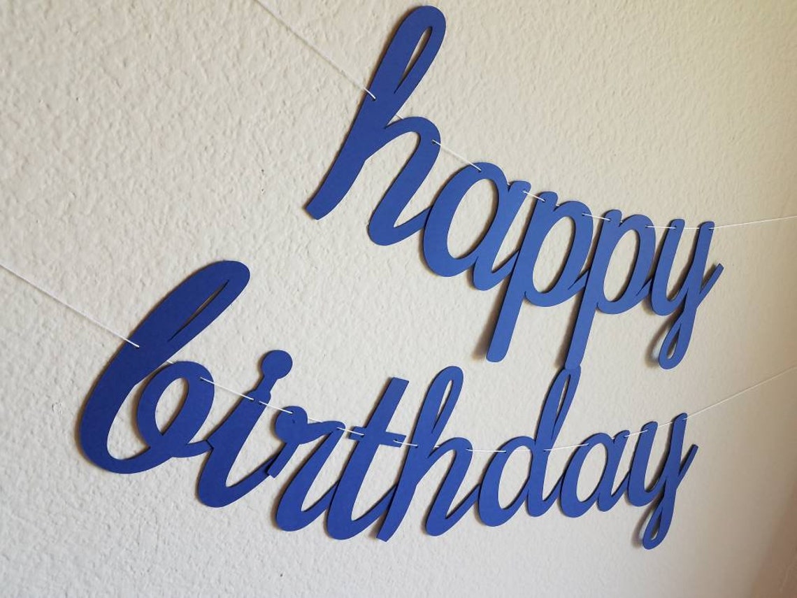 Navy Blue Happy Birthday Banner Cursive Banner Navy Blue | Etsy