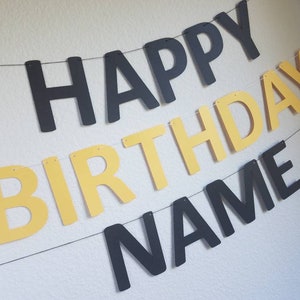 Black and Yellow Happy Birthday Banner, Black and Yellow Birthday ...