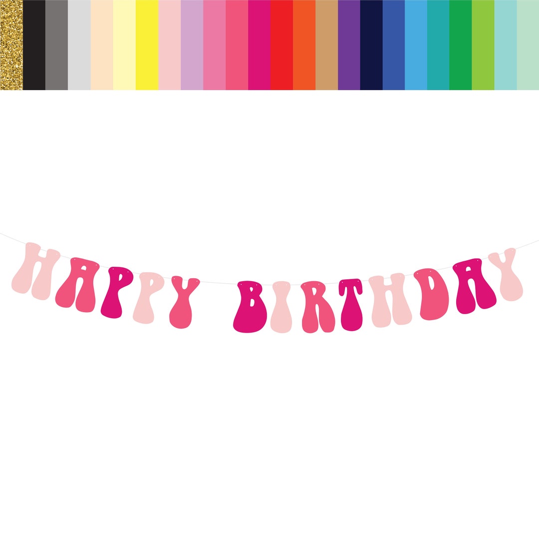 Retro Happy Birthday Banner, Pink Birthday Banner, Pink Party ...