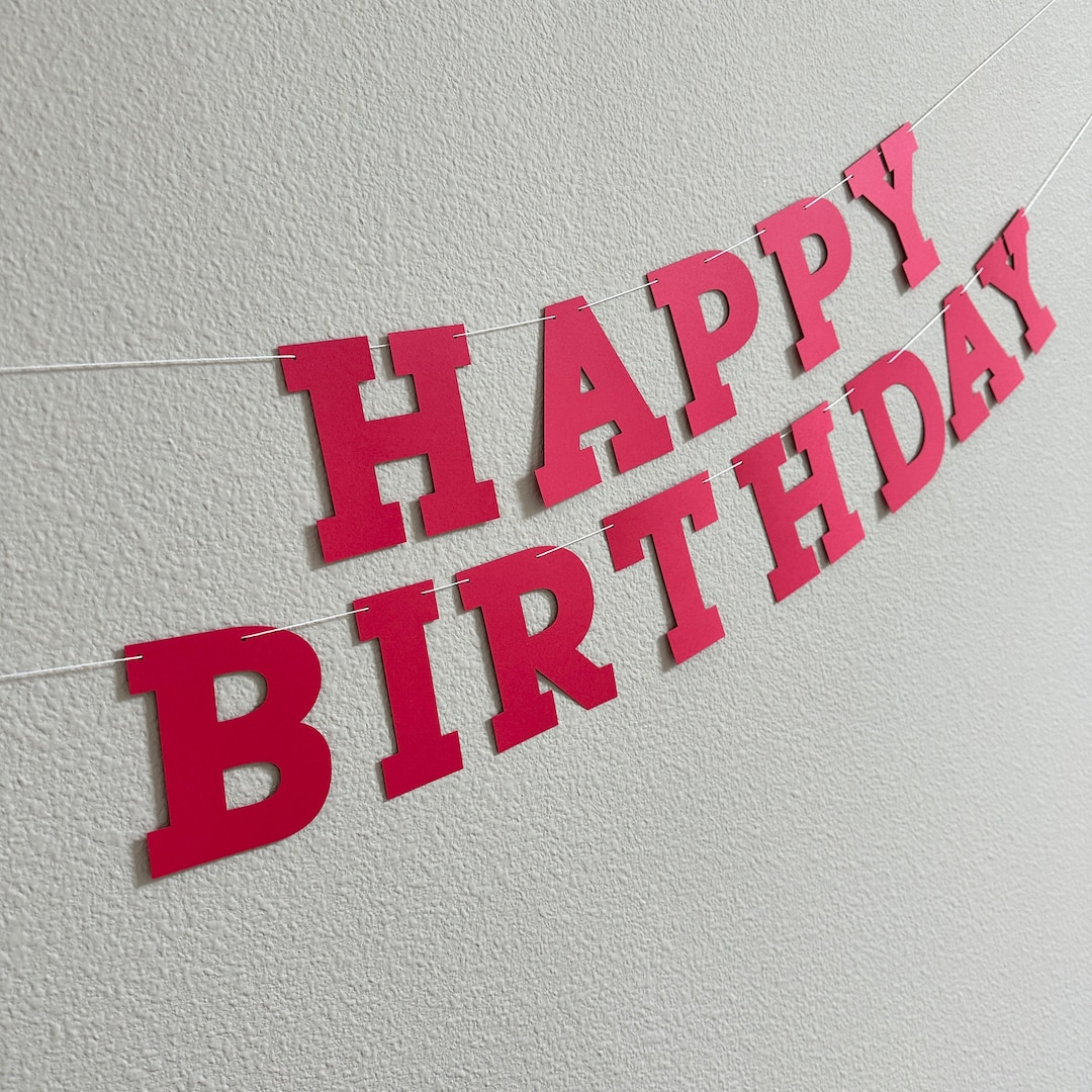 Red Happy Birthday Banner, Red Birthday Banner, Bold Serif Font, Red ...