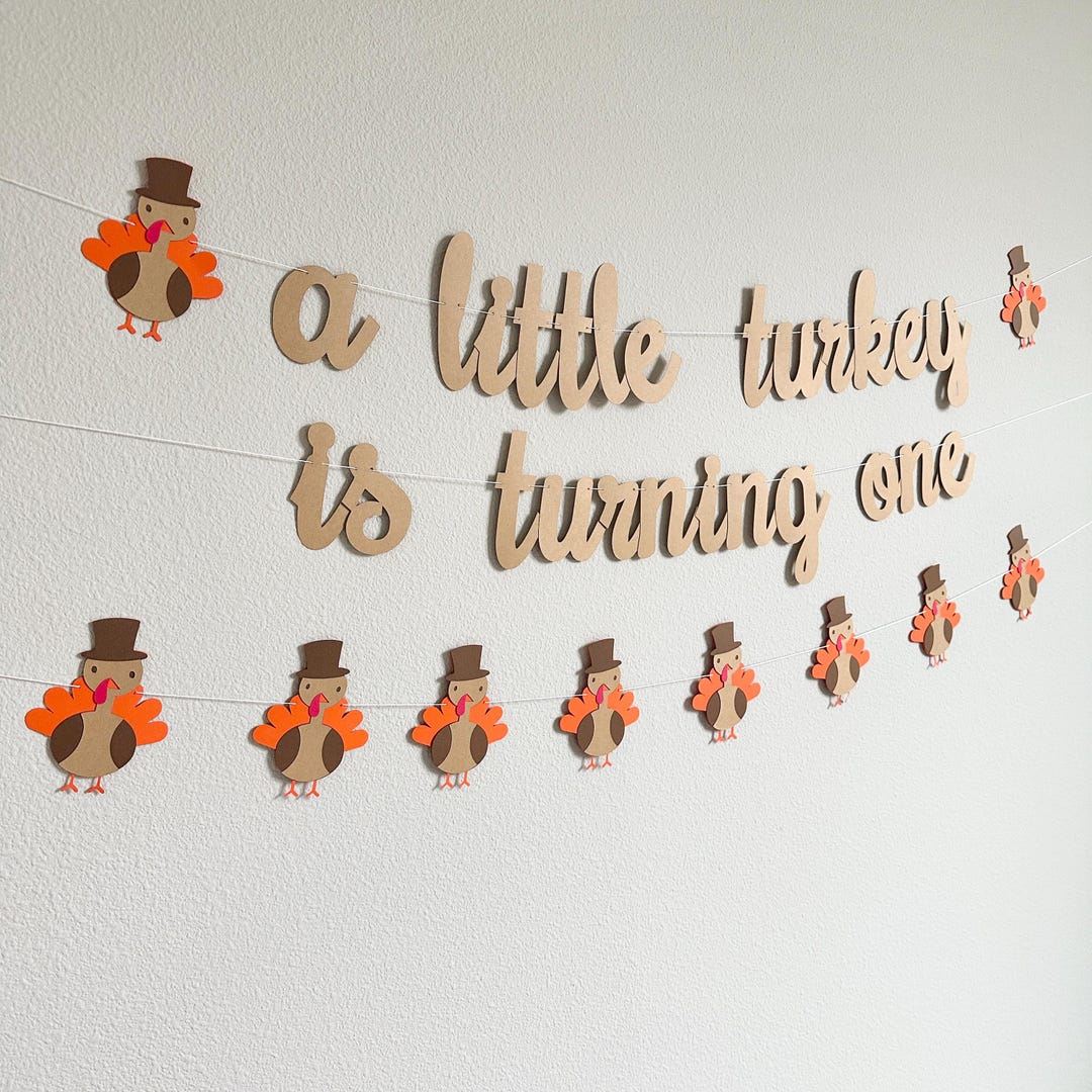 A Little Turkey is Turning One Banner | Kraft Cursive First Birthday ...