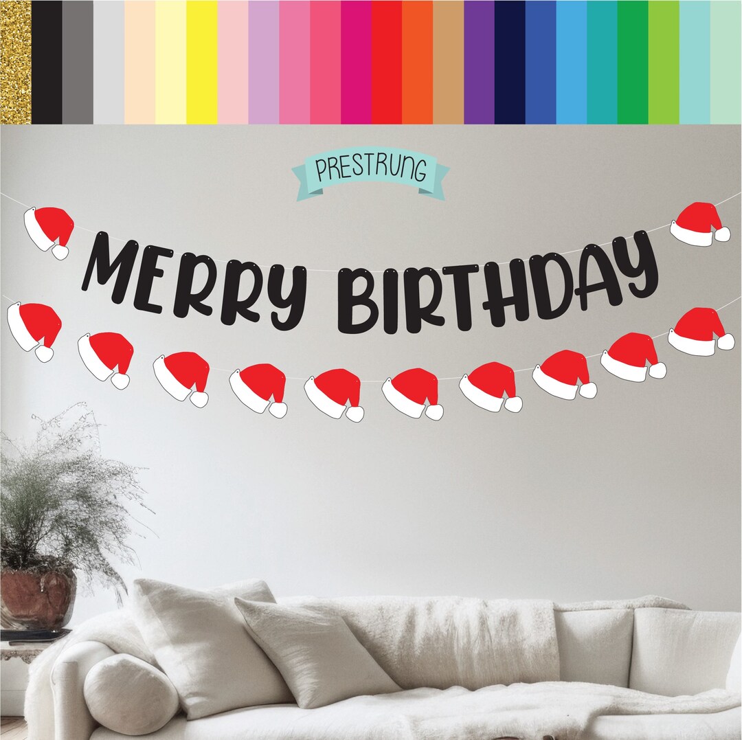Merry Birthday Banner, Christmas Birthday Decorations, December ...